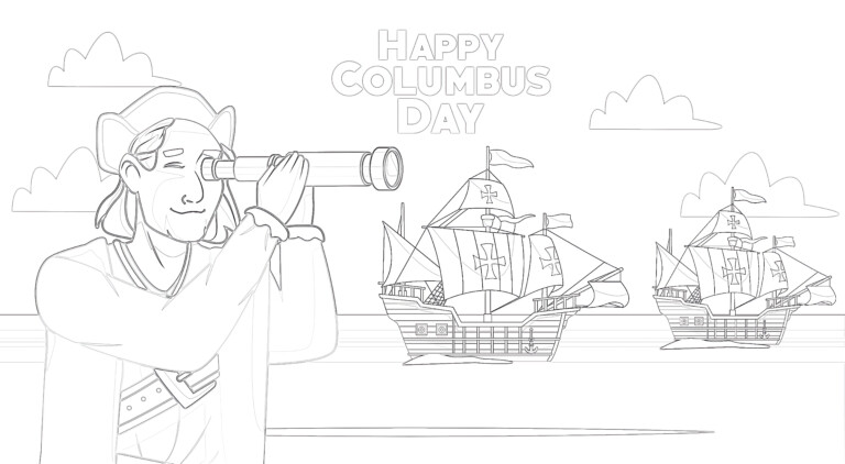 Printable Columbus Day Coloring Page - Mimi Panda