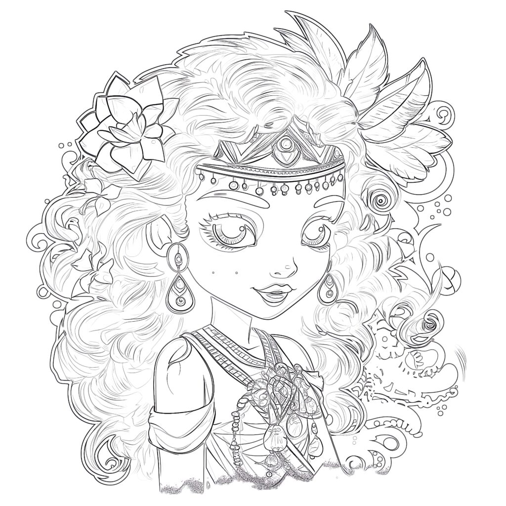 Ethnic Beauty Girl Coloring Page | Coloring Pages Mimi Panda
