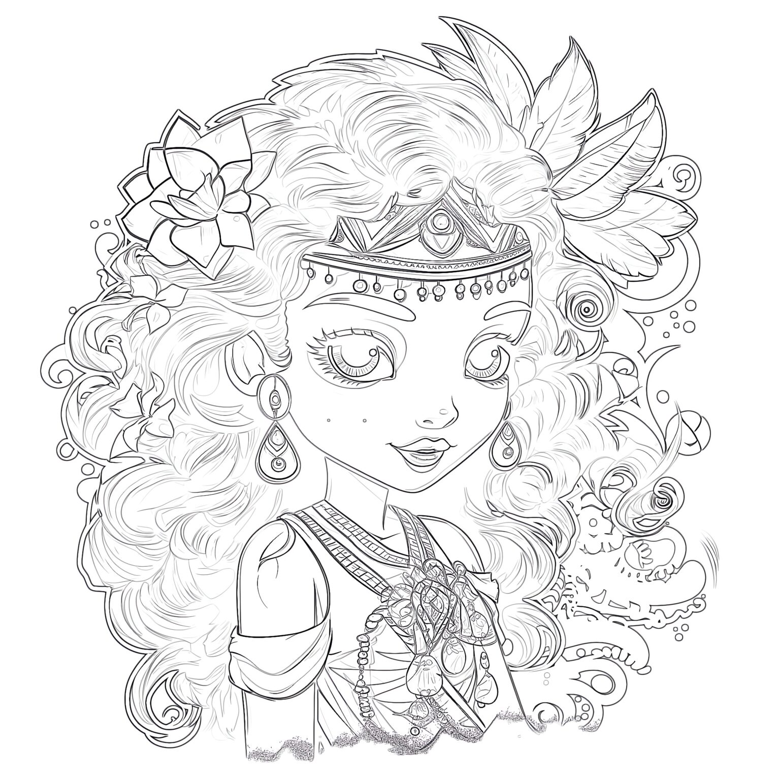 Ethnic Beauty Girl Coloring Page | Coloring Pages Mimi Panda
