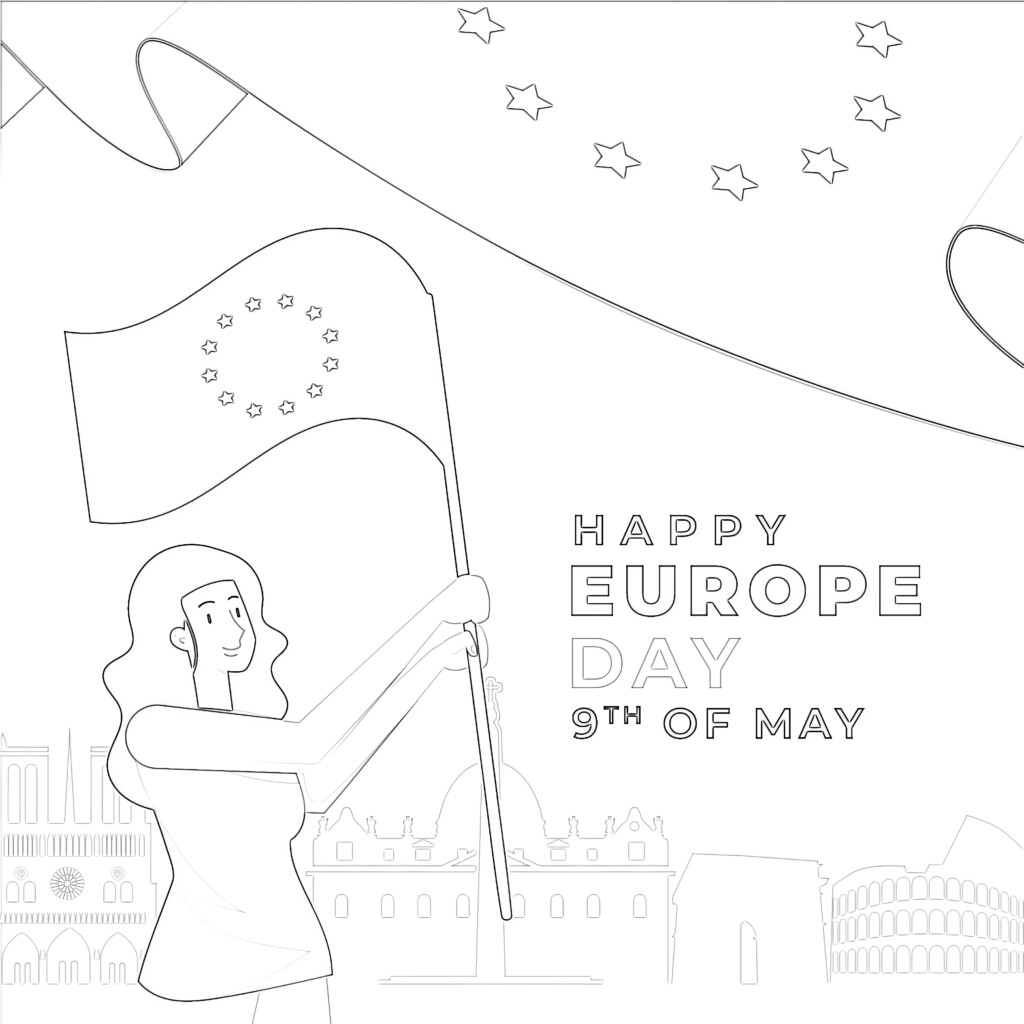 Printable Europe Day Coloring Page - Mimi Panda