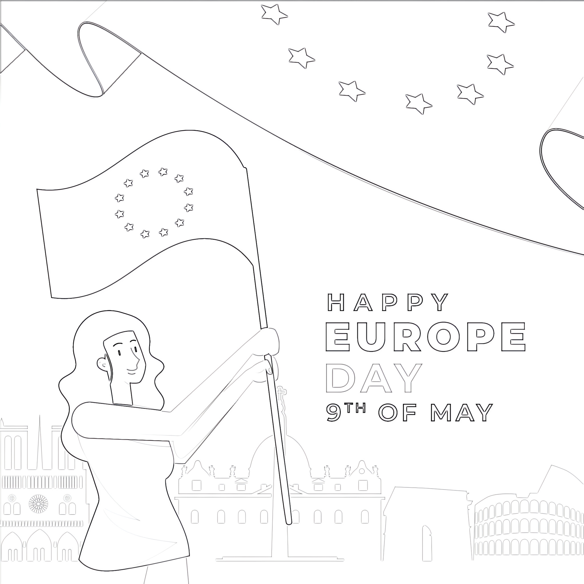 Printable Europe Day Coloring Page - Mimi Panda