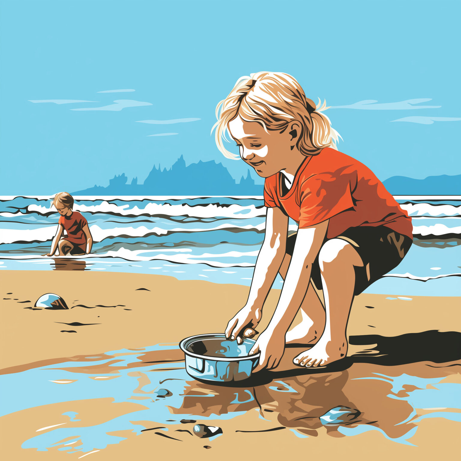 Girl Playing Beach | Coloring Pages Mimi Panda