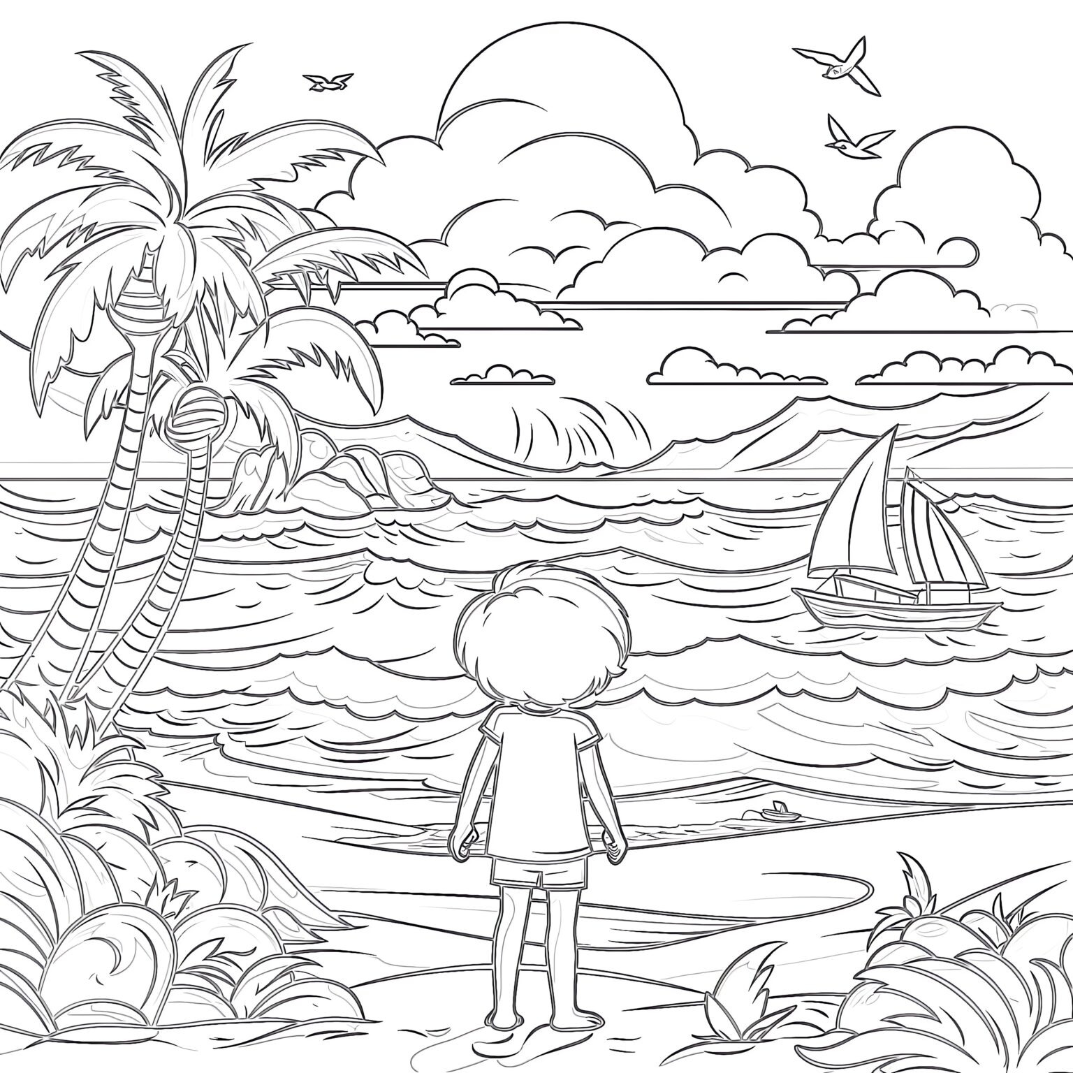 Summer Beach coloring page | Mimi-panda.com
