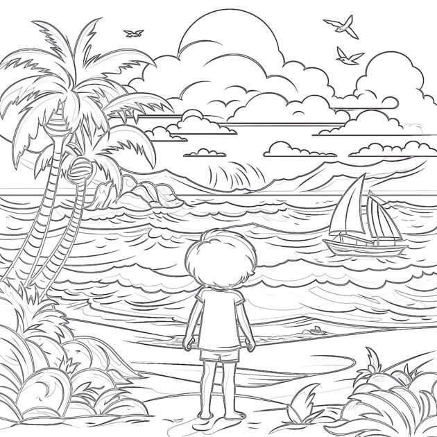 Summer Beach coloring page | Mimi-panda.com