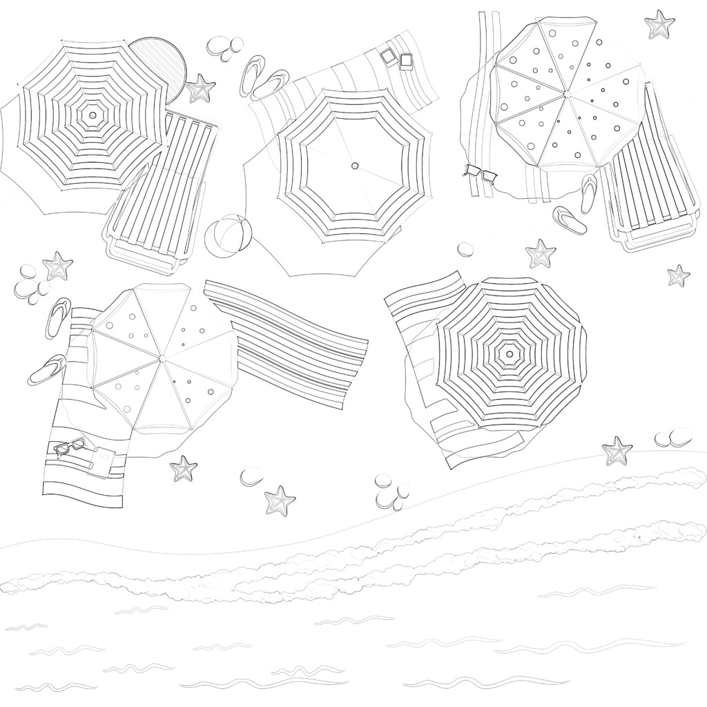 Summer Beach coloring page | Mimi-panda.com
