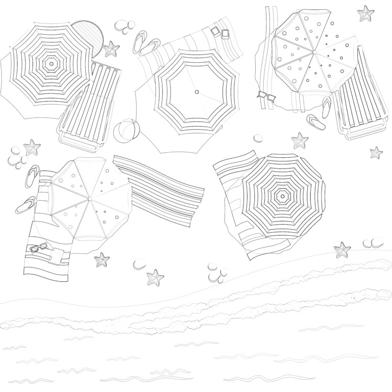 Summer Beach coloring page | Mimi-panda.com
