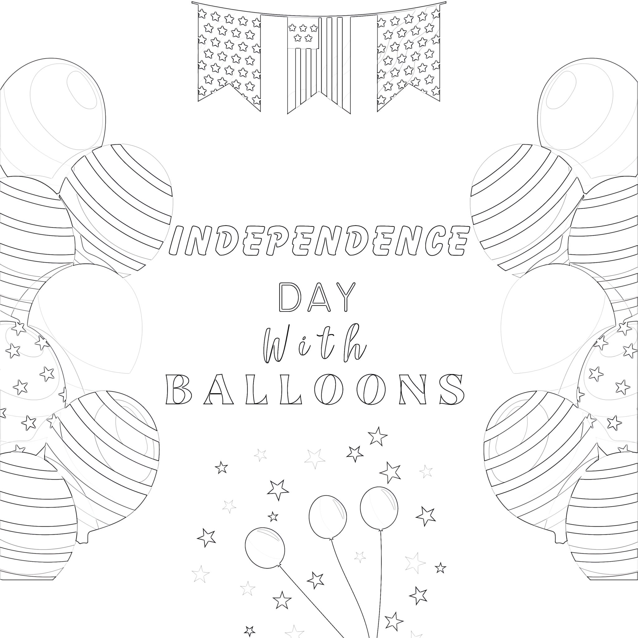 Independence Day With Balloons Coloring Page | Coloring Pages Mimi Panda