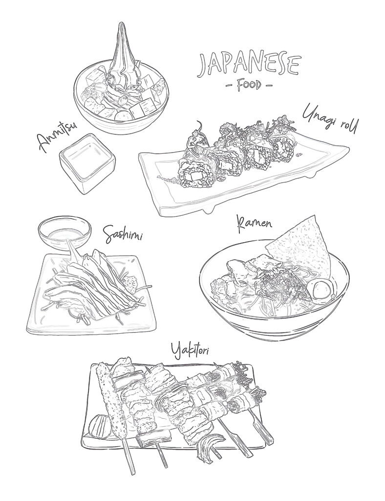 Printable Japanese Food Coloring Page - Mimi Panda