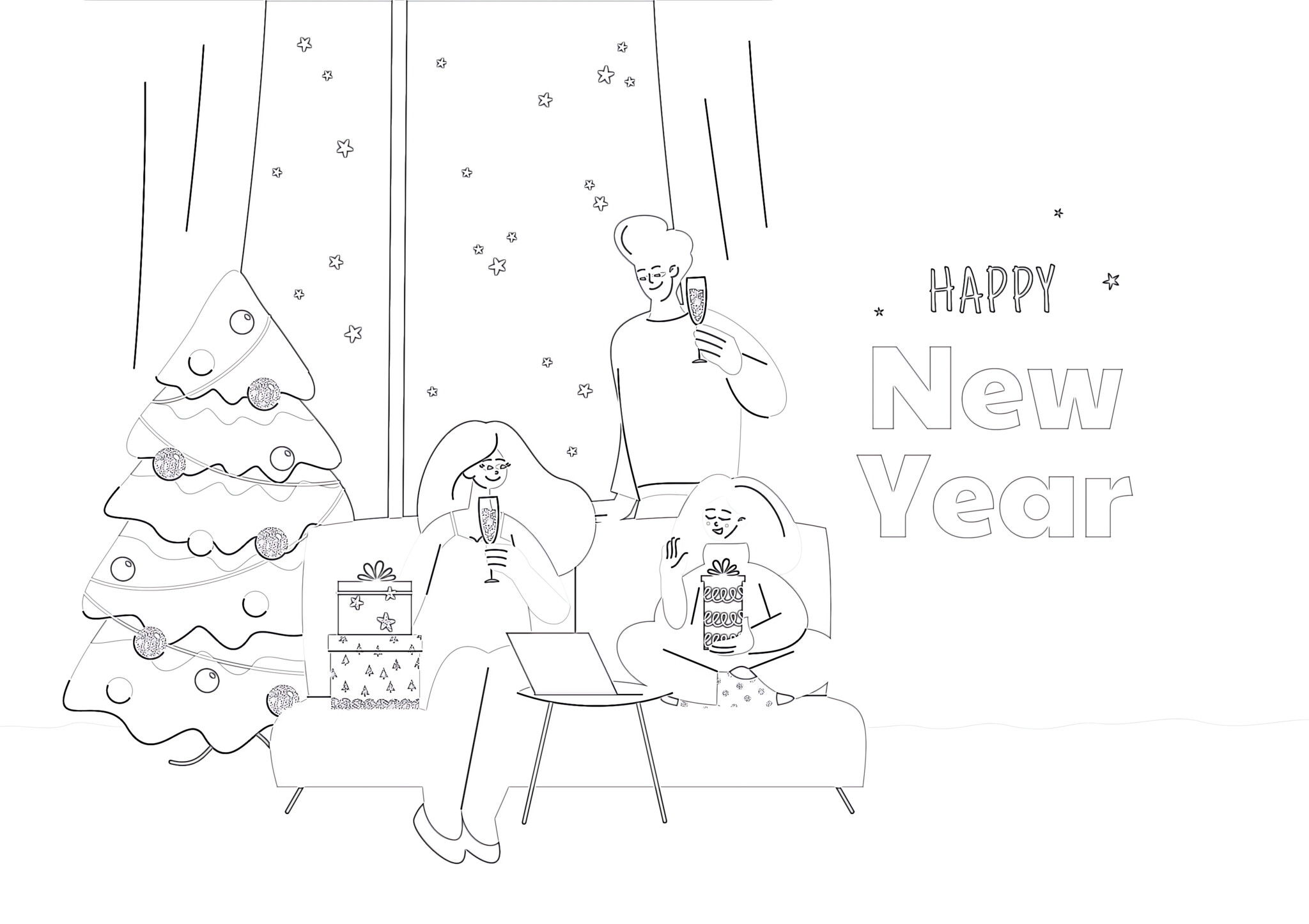 Printable Happy New Year Coloring Page - Mimi Panda
