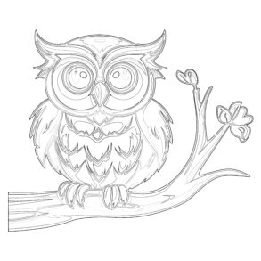 Owl on a Branch Coloring Page | Coloring Pages Mimi Panda