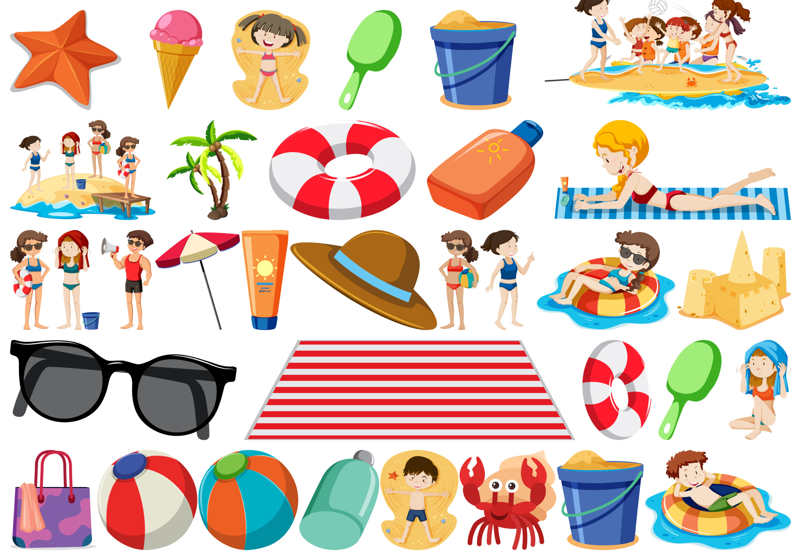 Set Of Beach Element coloring page - Mimi Panda