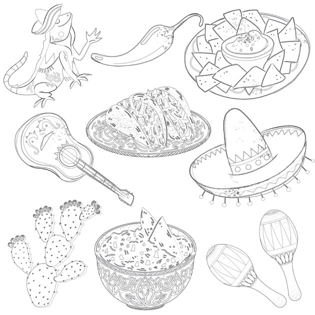 Set Mexican Coloring Page | Coloring Pages Mimi Panda