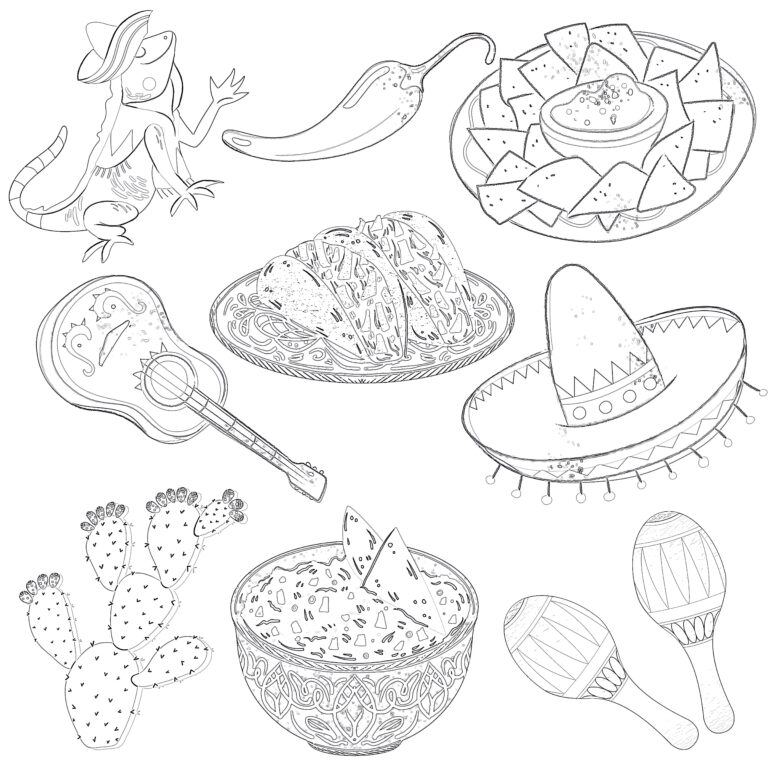 Set Mexican Coloring Page | Coloring Pages Mimi Panda