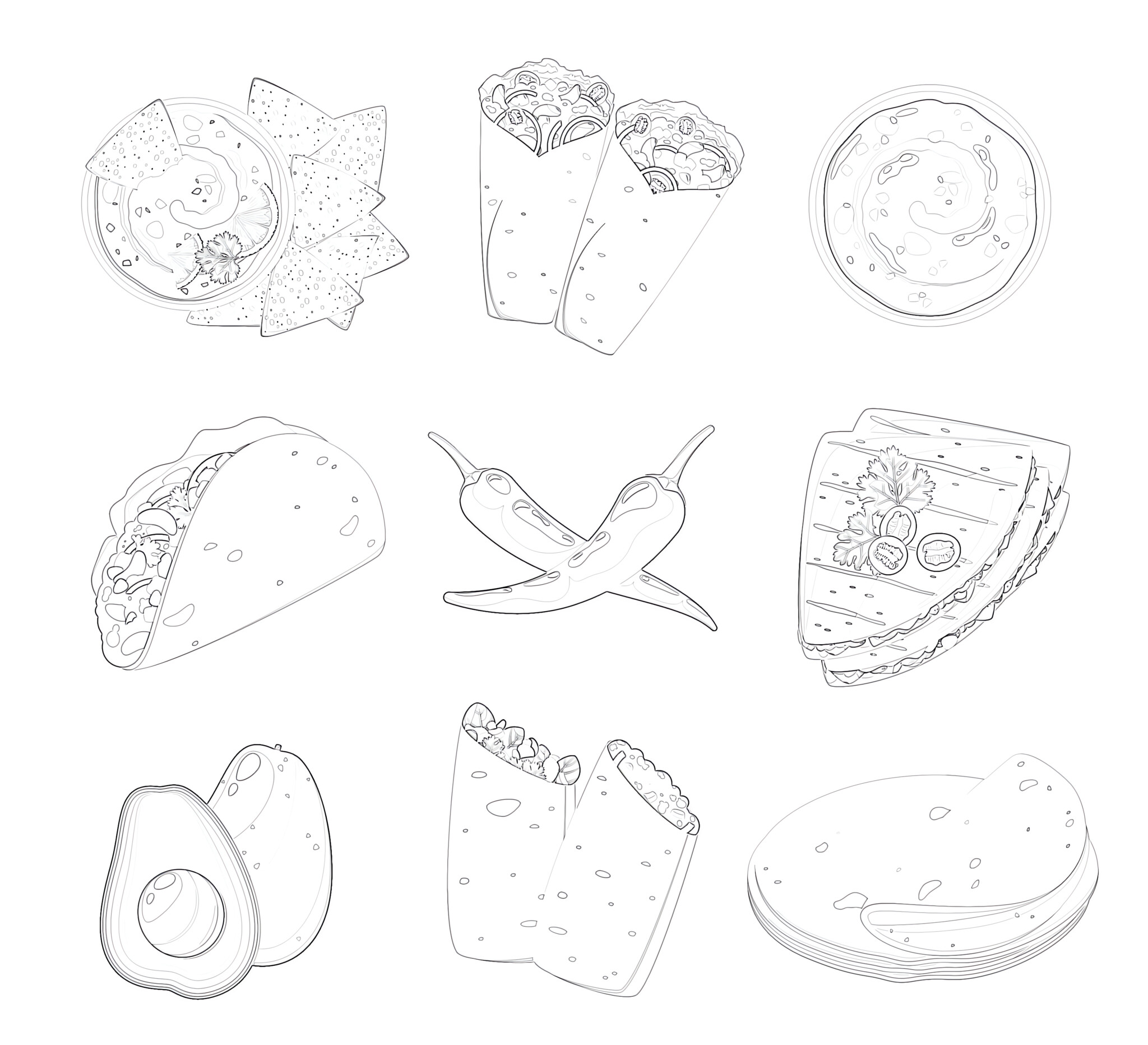 Printable Set Mexican Coloring Page - Mimi Panda