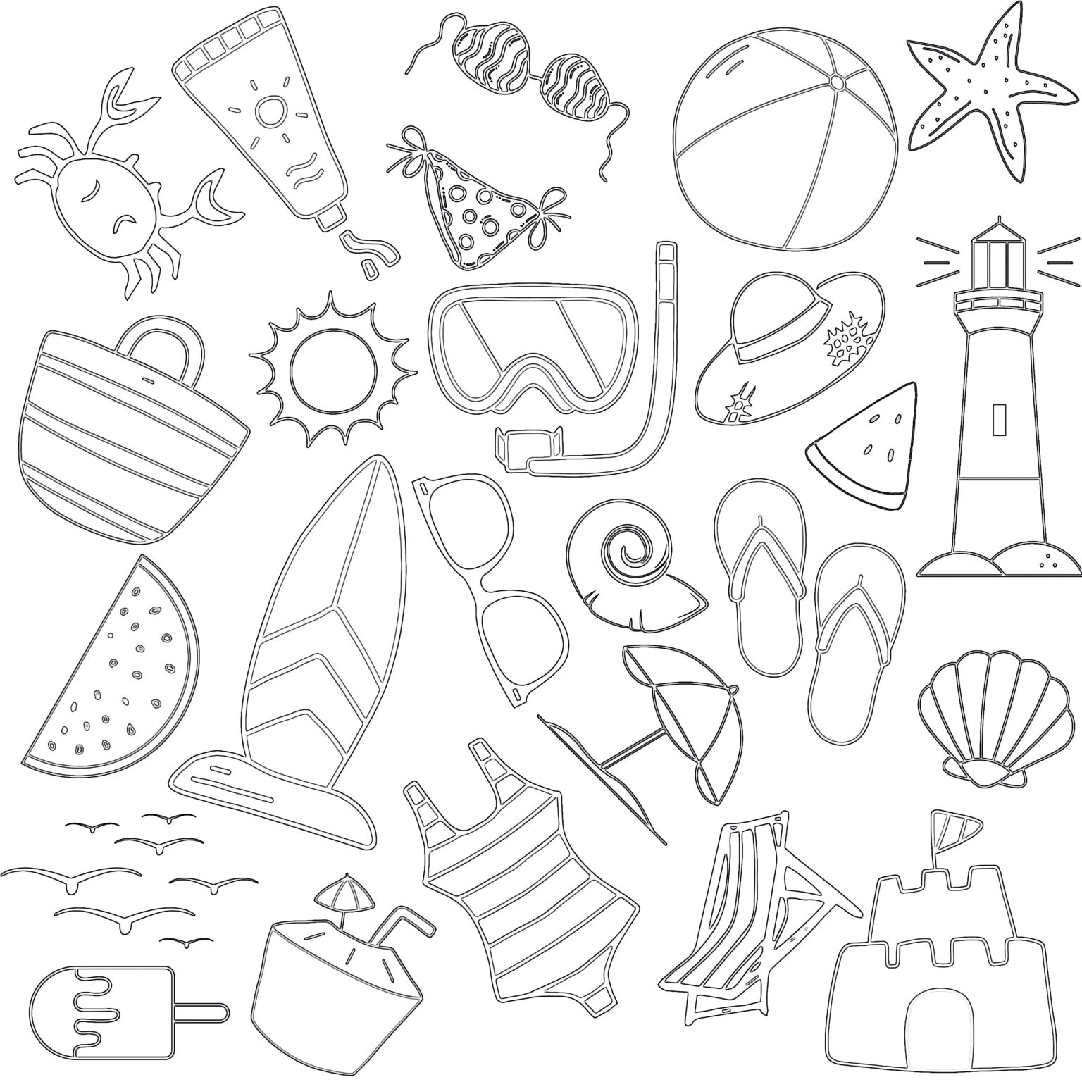 Set Of Beach Element | Coloring Pages Mimi Panda