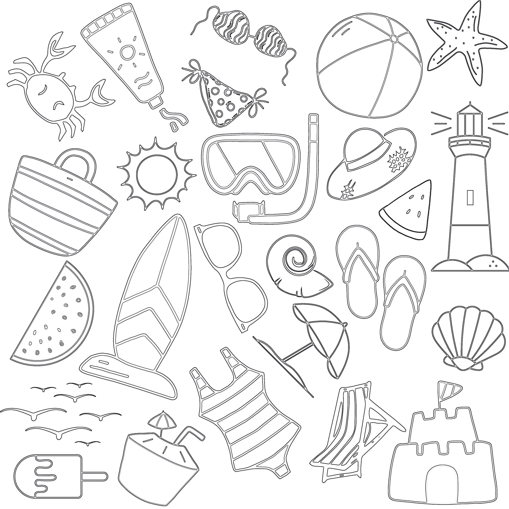 Set Of Beach Element | Coloring Pages Mimi Panda