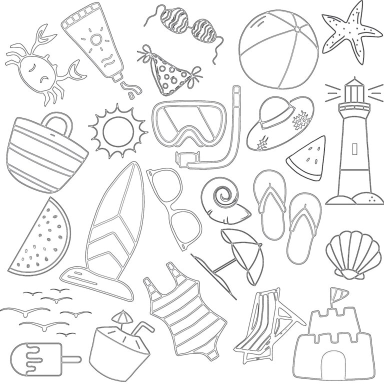 Summer Beach coloring page | Mimi-panda.com