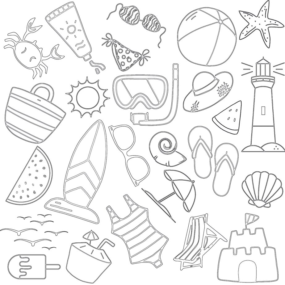 Summer Beach coloring page | Mimi-panda.com