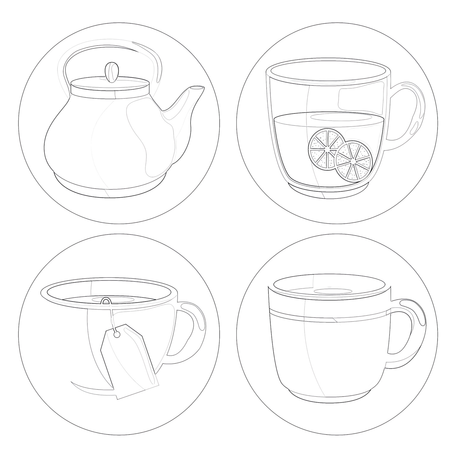 Printable Set Tea Coloring Page - Mimi Panda