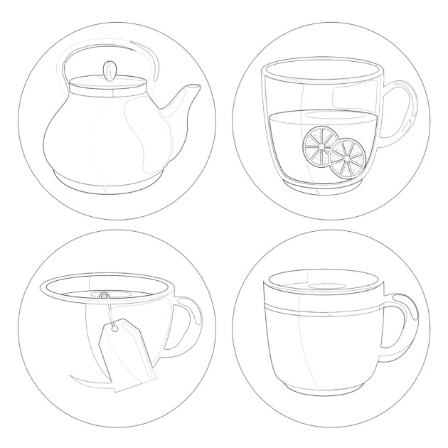 Printable Set Tea Coloring Page - Mimi Panda