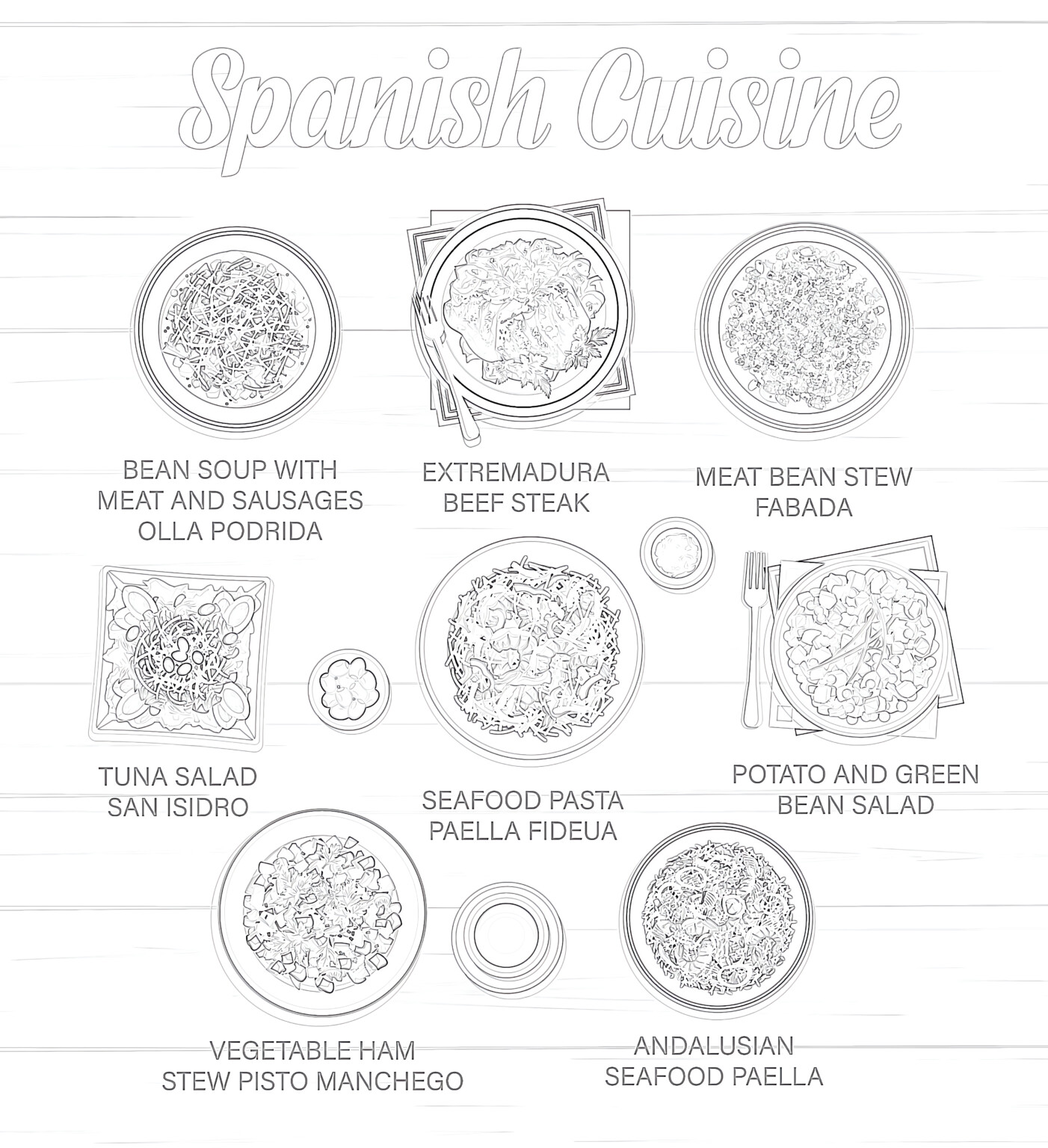 Printable Spanish Cuisine Coloring Page - Mimi Panda
