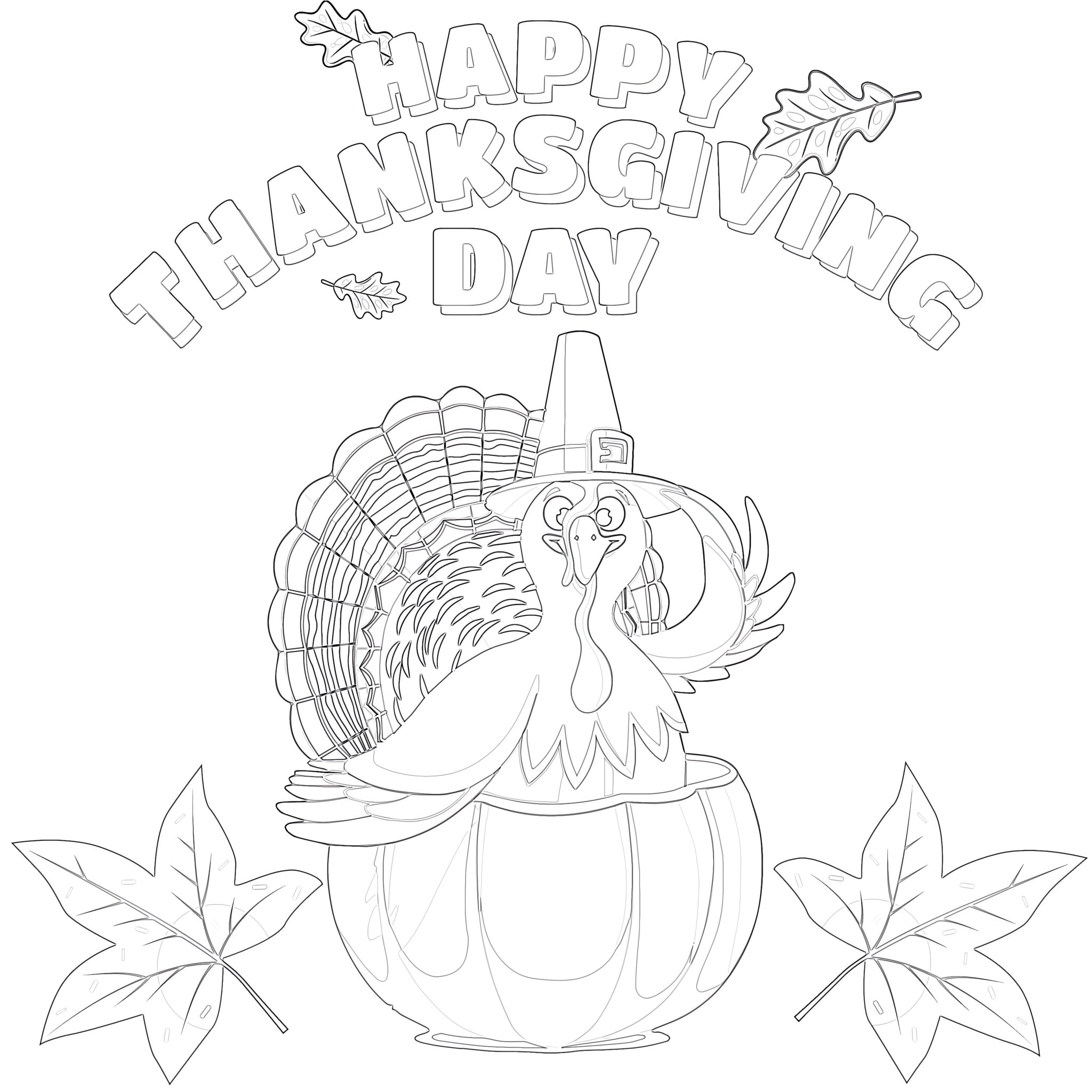 Thanksgiving Day Turkey In Pumpkin Coloring Page | Coloring Pages Mimi ...