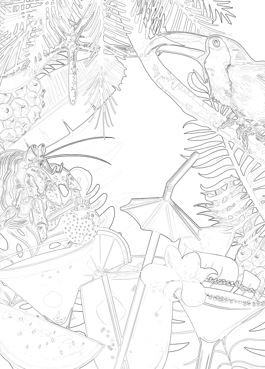 Printable Tropical Plants And Fruits Coloring Page - Mimi Panda