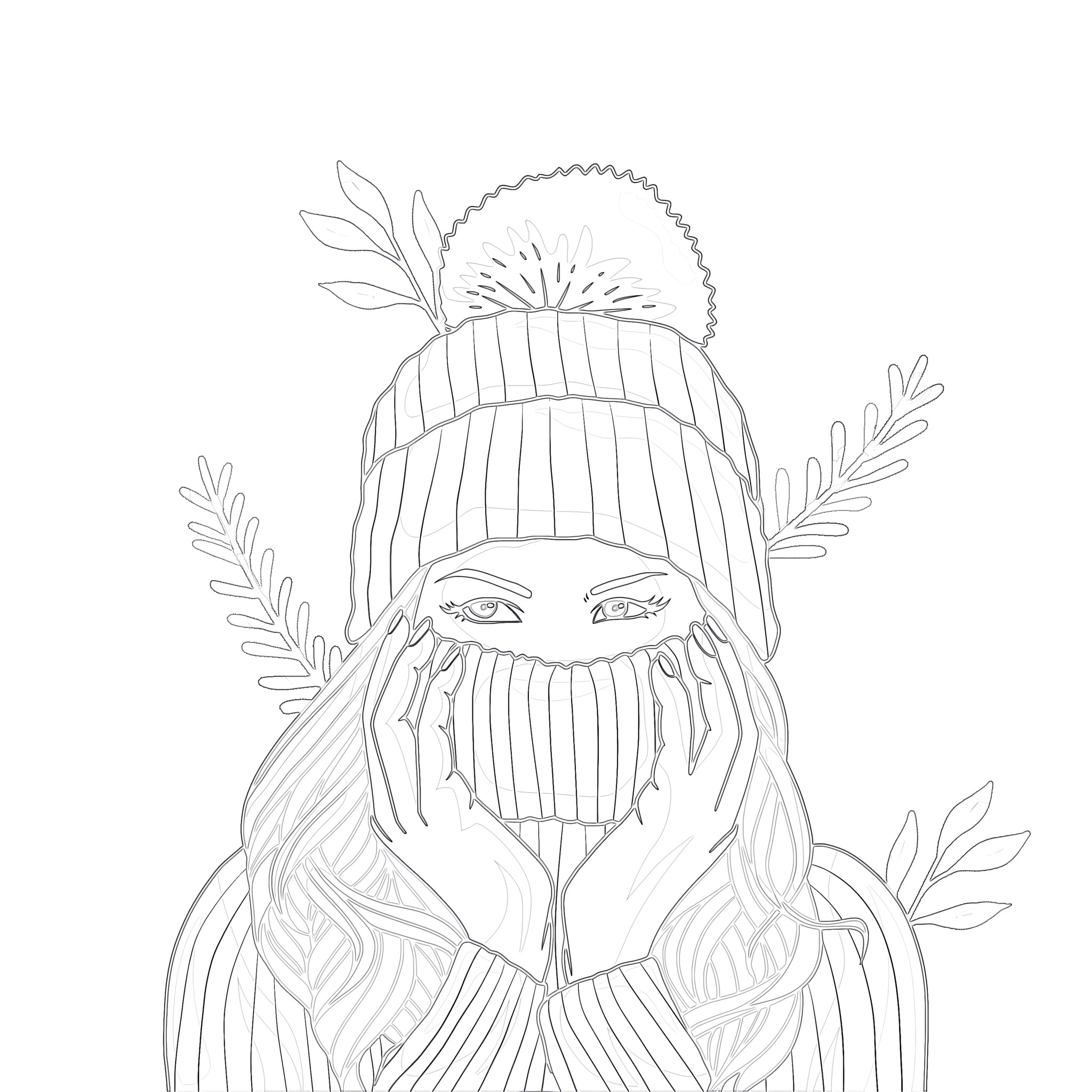 Printable Girl Wearing Winter Clothes Coloring Page - Mimi Panda