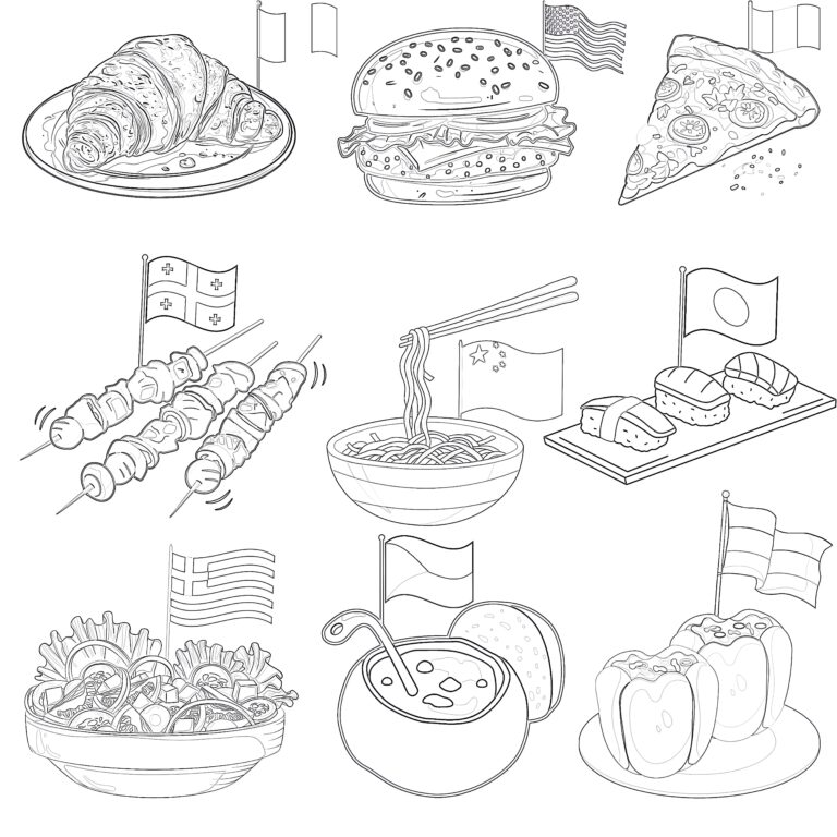World Food Set Coloring Page | Coloring Pages Mimi Panda