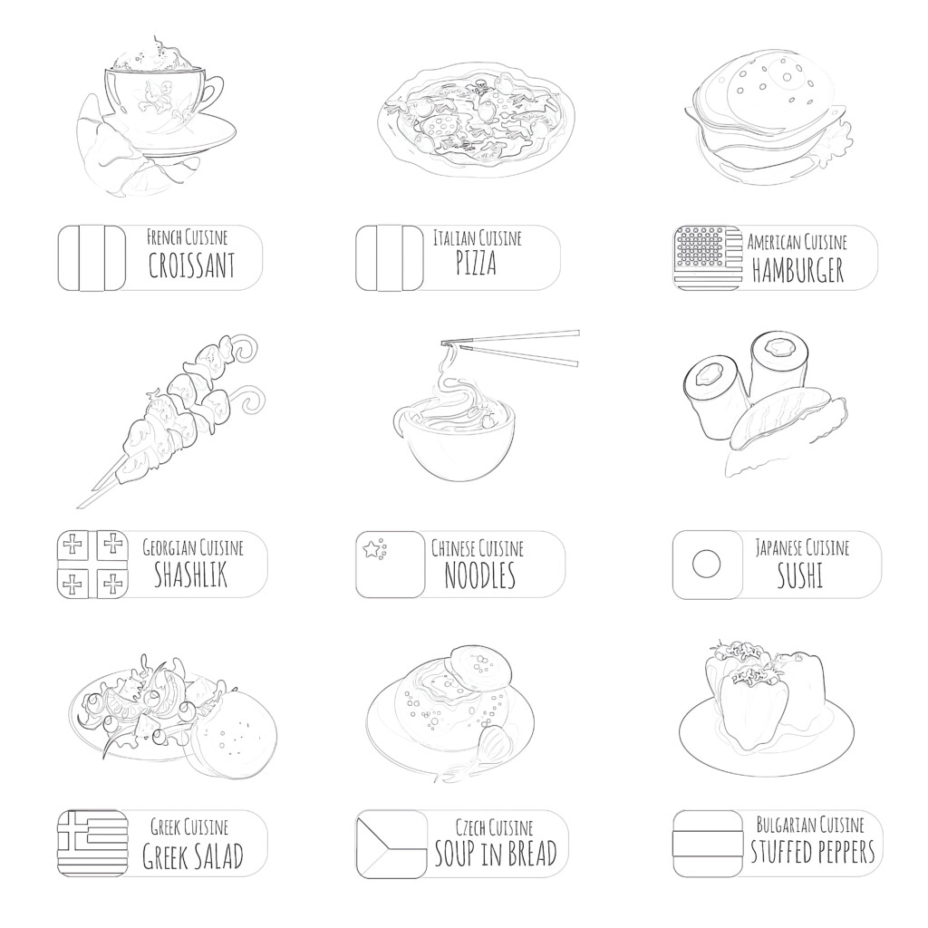 Printable World Food Set Coloring Page - Mimi Panda