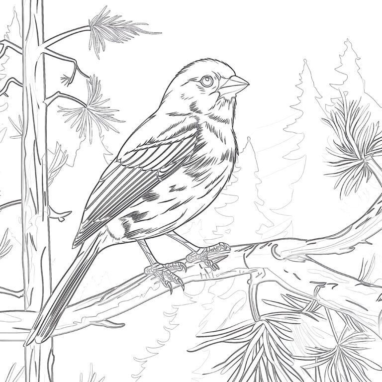 Yellow Bird in Forest Coloring Page | Coloring Pages Mimi Panda