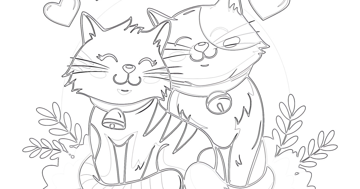 Cute Valentine's Day With Cats coloring page - Mimi Panda