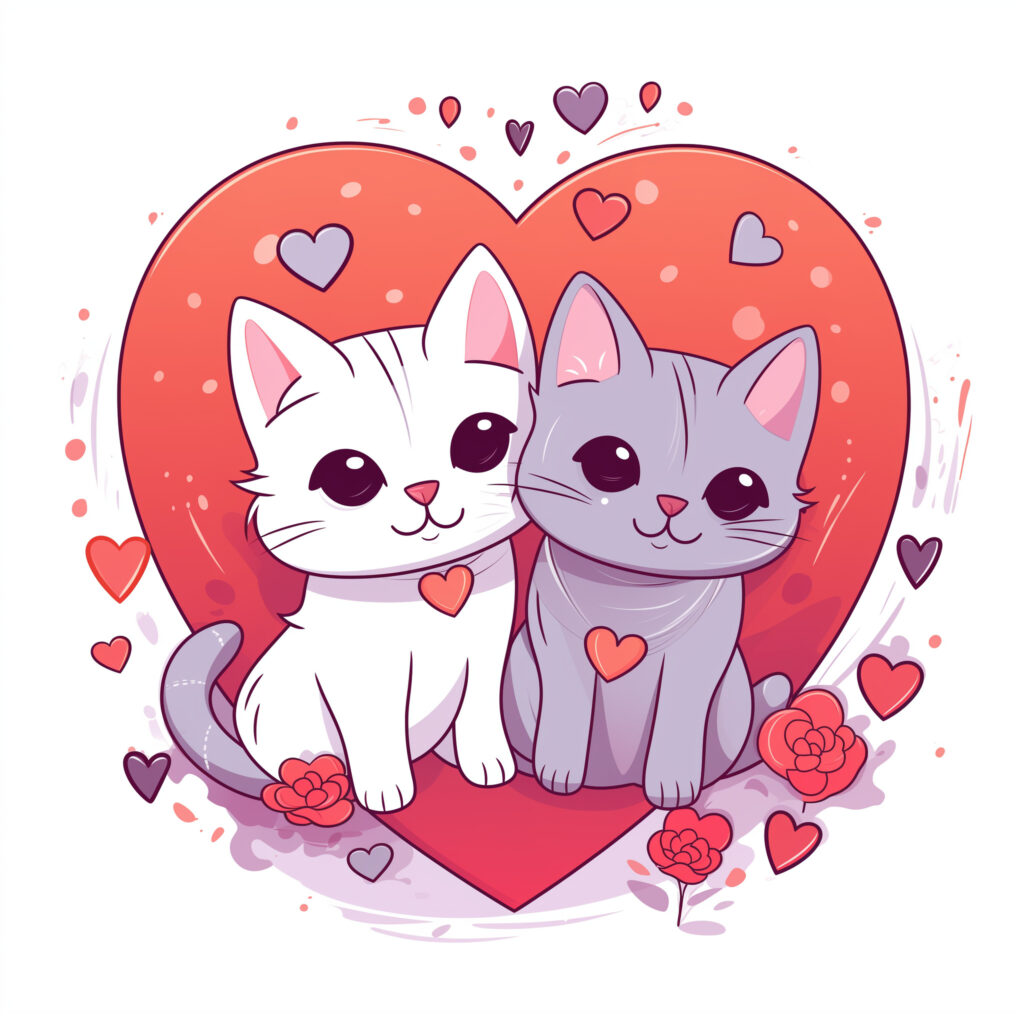 Cute Valentine’s Day with Cats Coloring Page | Coloring Pages Mimi Panda