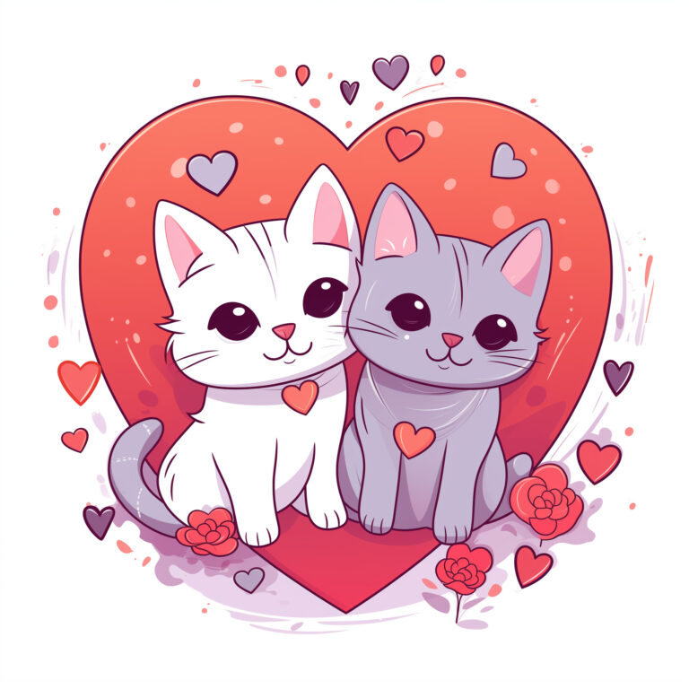 Cute Valentine’s Day with Cats Coloring Page | Coloring Pages Mimi Panda