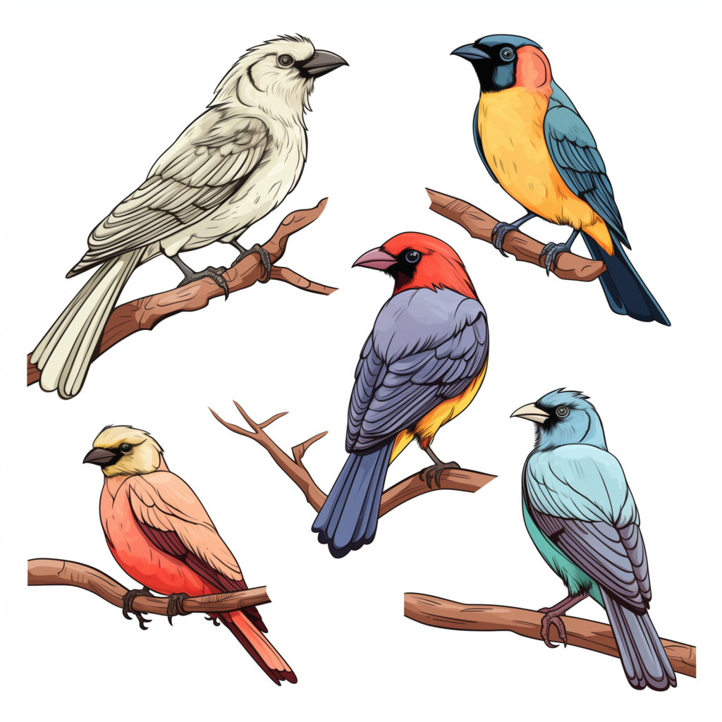 Printable Collection Bird Coloring Page - Mimi Panda