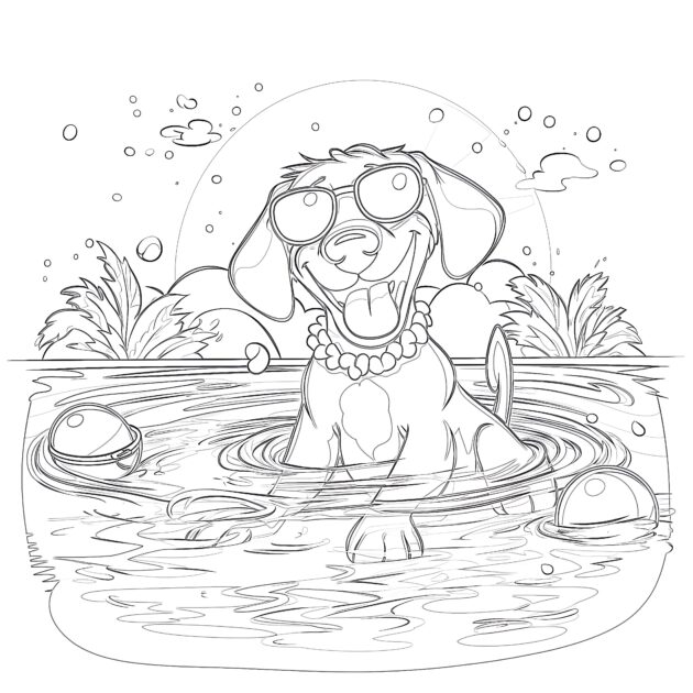 Dog Pool Party Coloring Page | Coloring Pages Mimi Panda