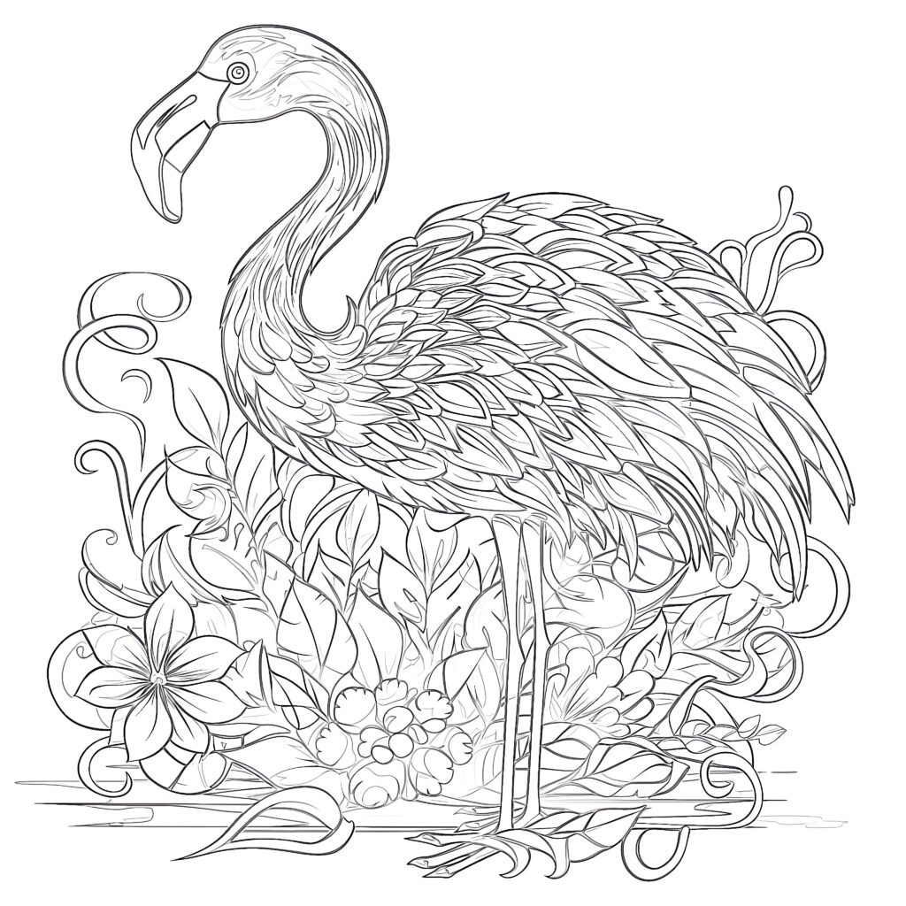 Tropical Flamingo Coloring Page | Coloring Pages Mimi Panda