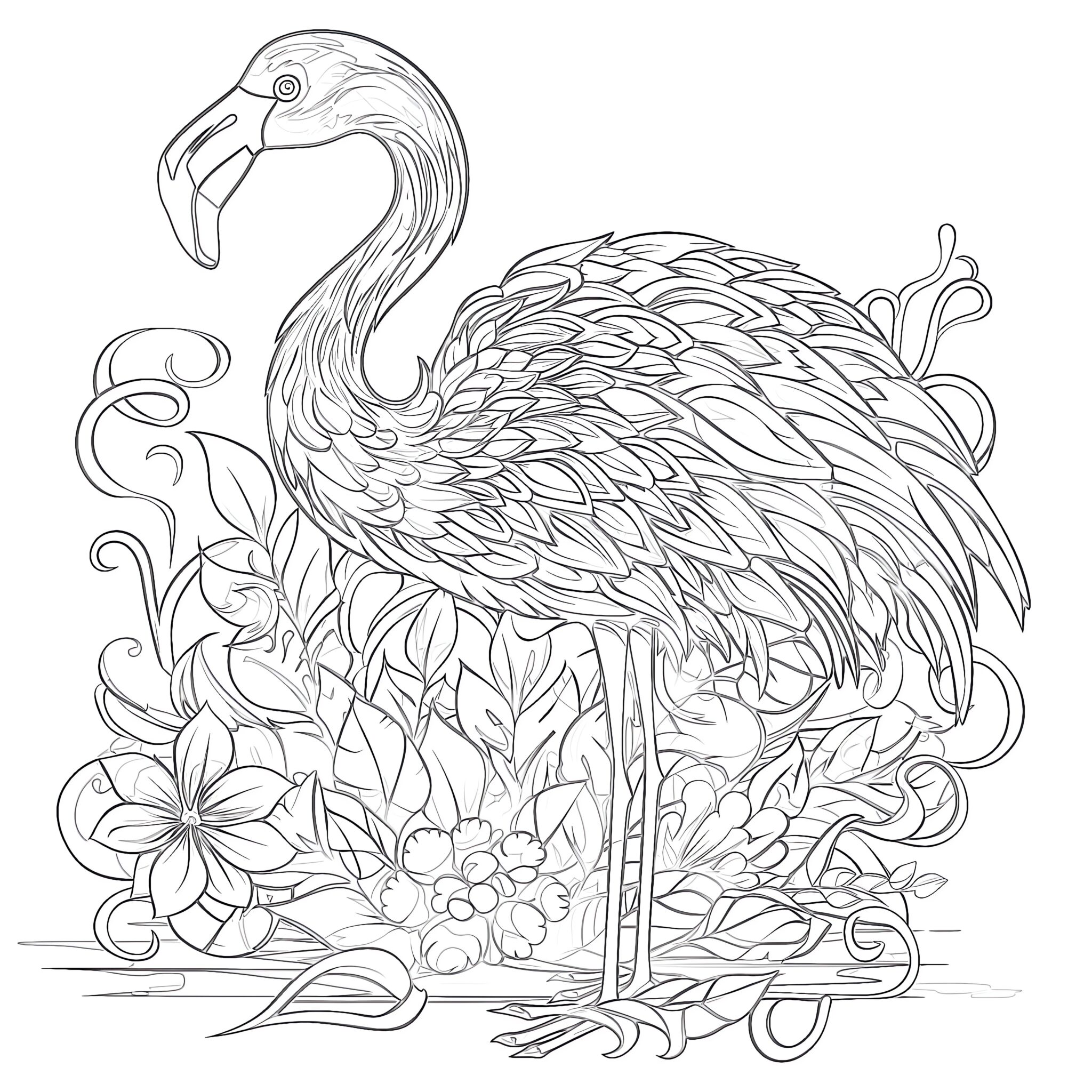 Tropical Flamingo Coloring Page | Coloring Pages Mimi Panda
