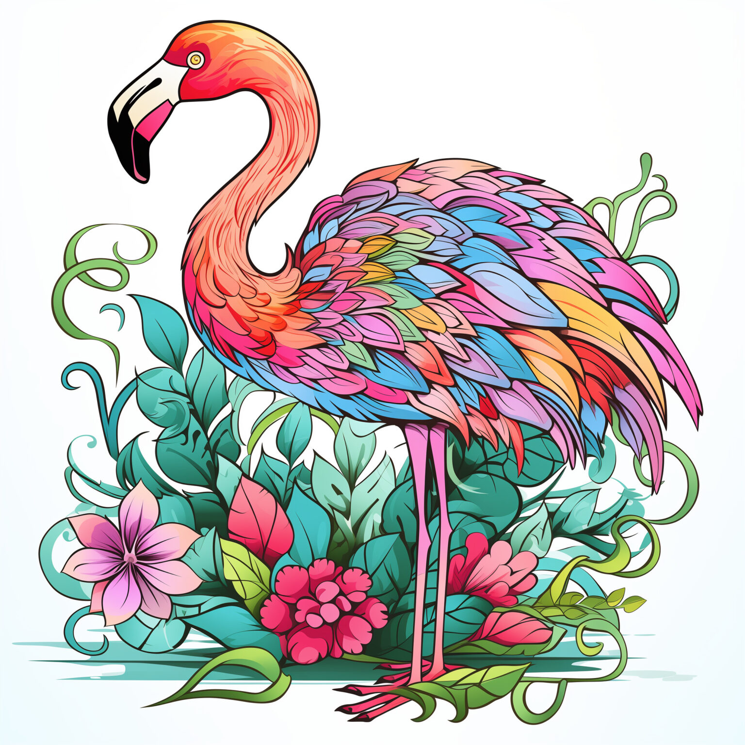 Tropical Flamingo Coloring Page | Coloring Pages Mimi Panda
