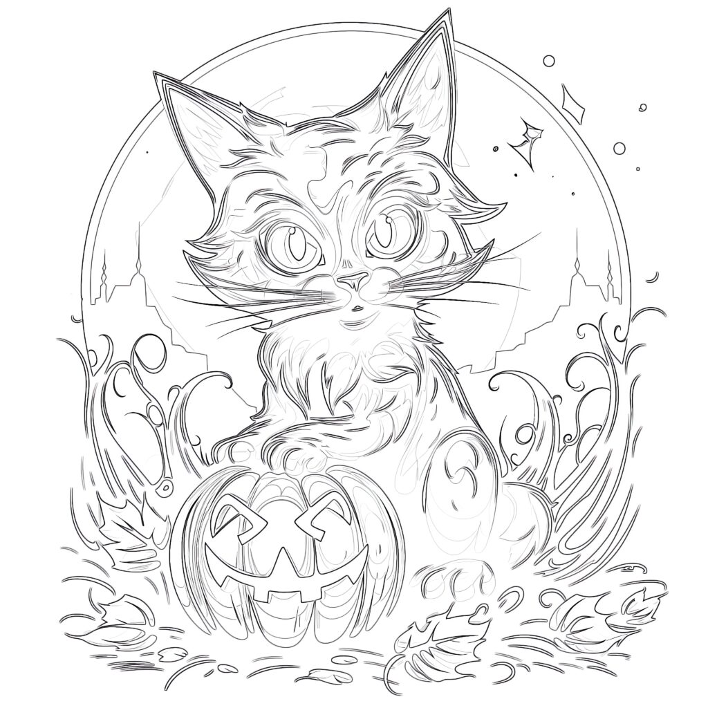 Halloween Cat Coloring Page | Coloring Pages Mimi Panda