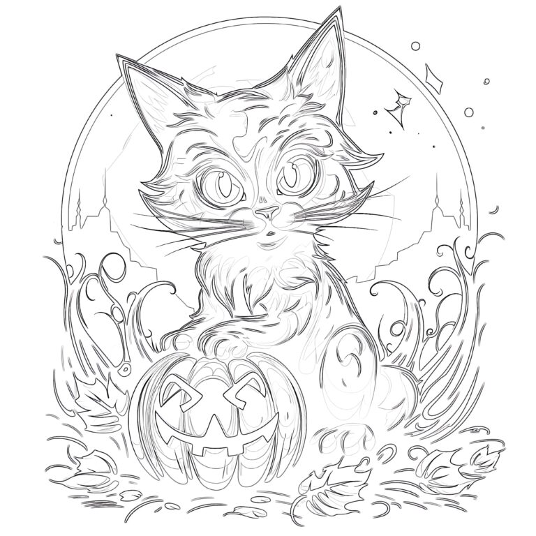 Halloween Cat Coloring Page | Coloring Pages Mimi Panda