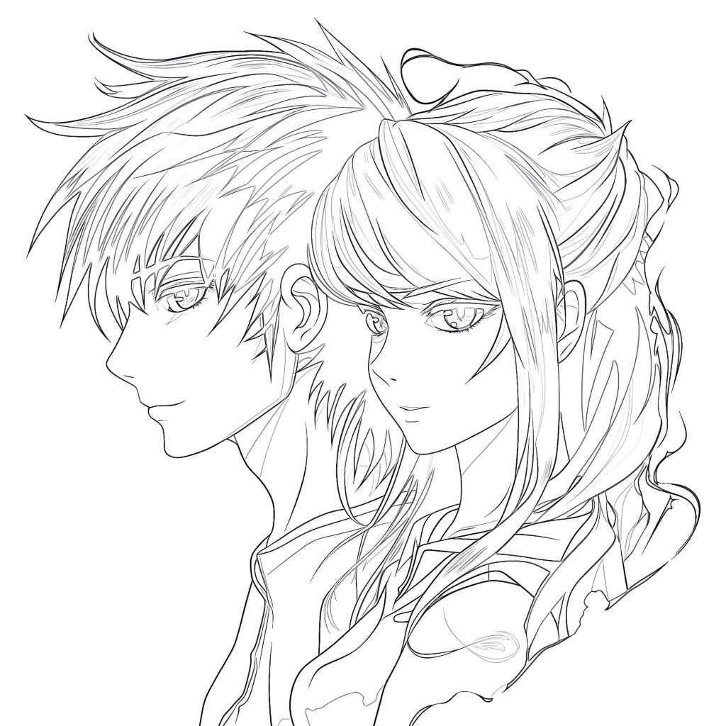 Anime Couple Coloring Pages Cute Drawing Couples Colouring Color ...