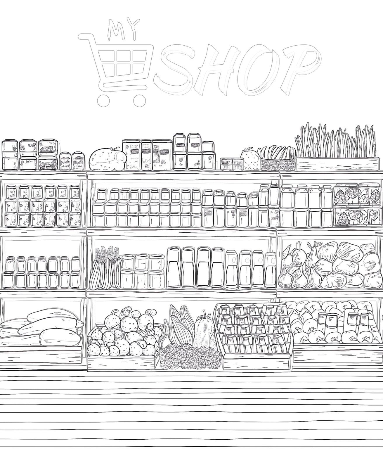 Best Shop Shelf Coloring Page | Coloring Pages Mimi Panda