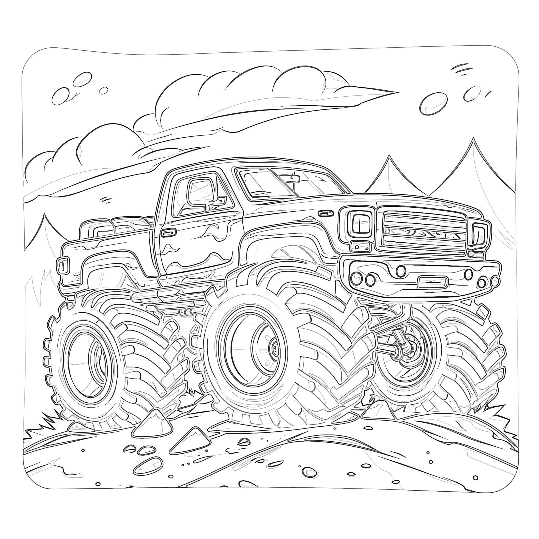 Monster Truck Coloring Page Orange Color | Coloring Pages Mimi Panda