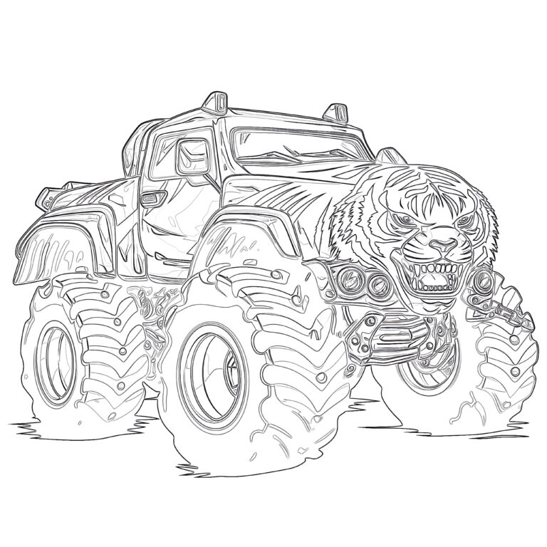 Monster Truck Coloring Page Pink Color | Coloring Pages Mimi Panda