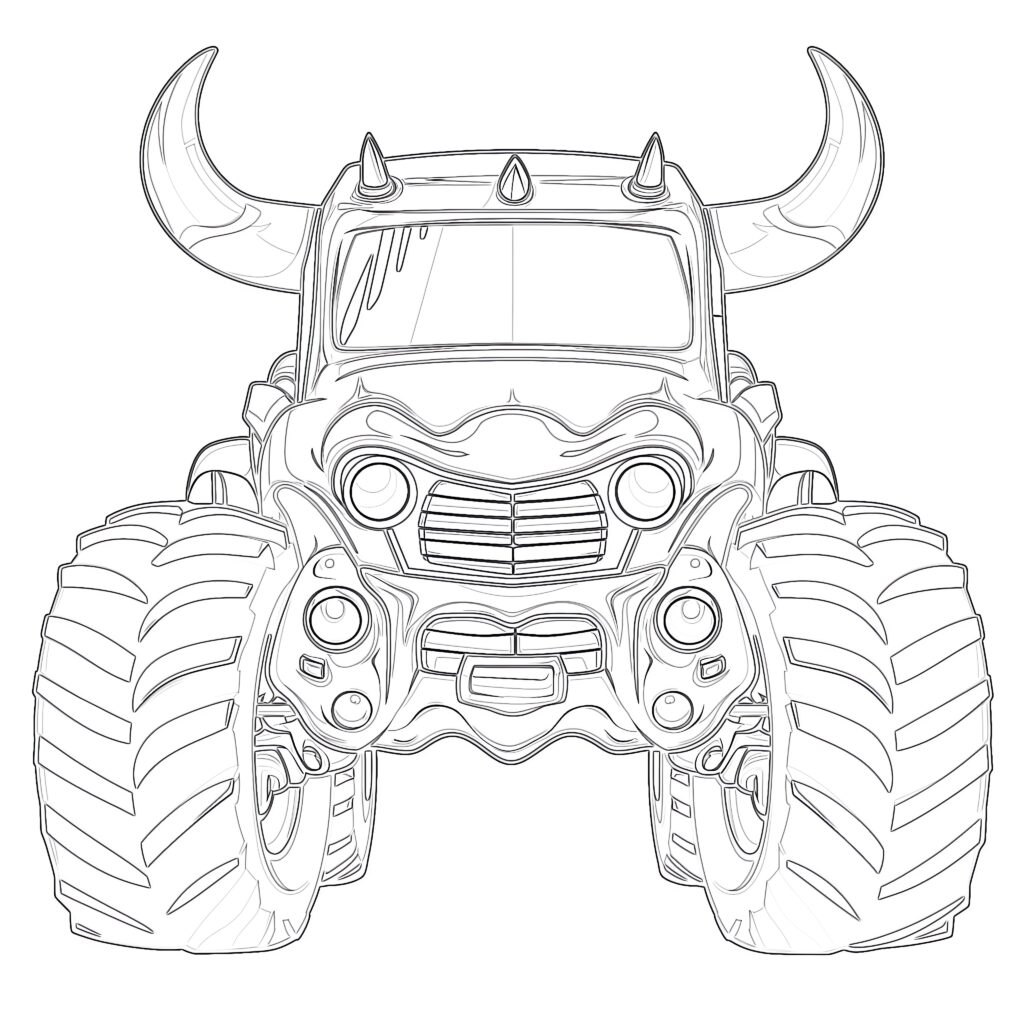 Monster Truck Coloring Page With Bull Horns | Coloring Pages Mimi Panda