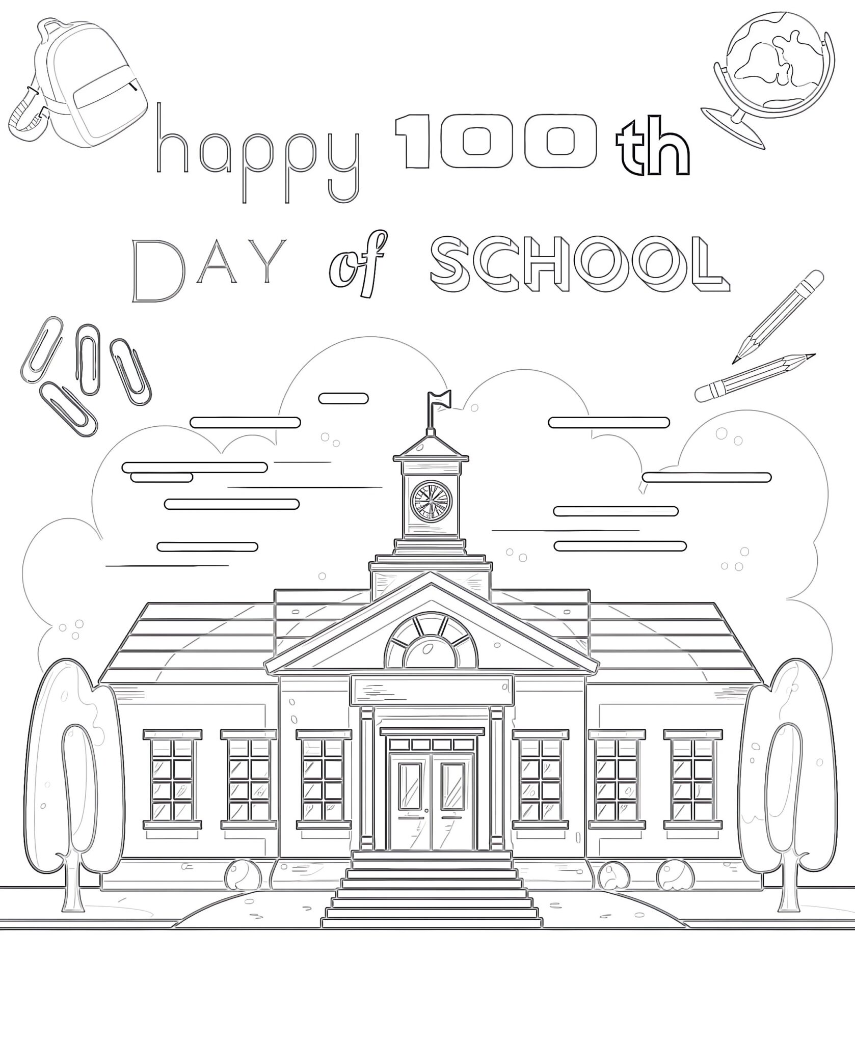 100th Day Of School Coloring Page Free | Coloring Pages Mimi Panda