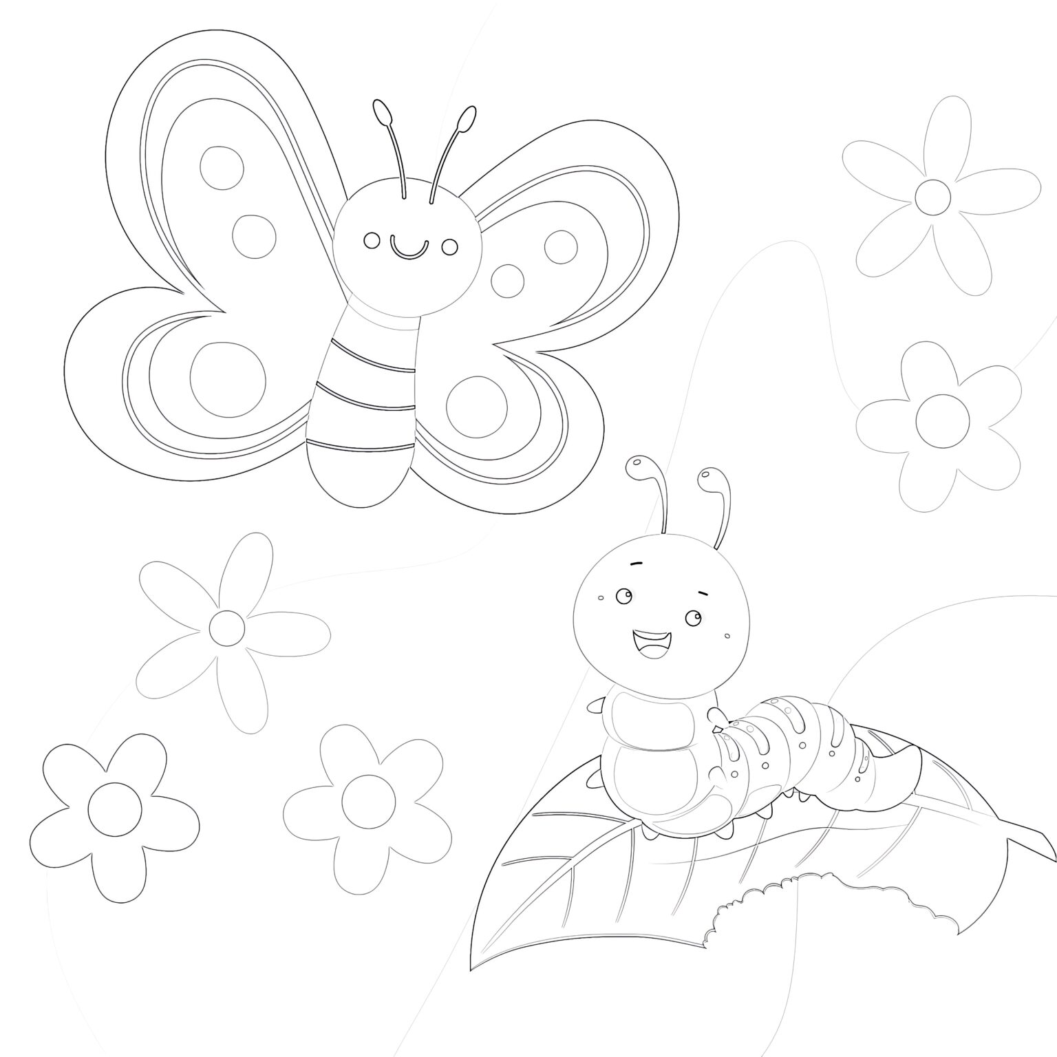 Caterpillar Life Cycle Coloring Page | Coloring Pages Mimi Panda