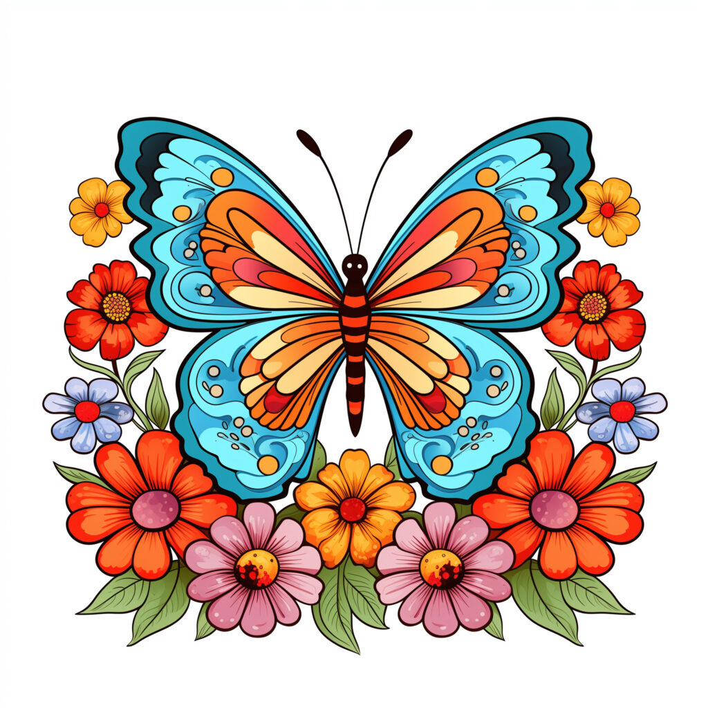 Butterfly And Flower Coloring Pages Printable | Coloring Pages Mimi Panda