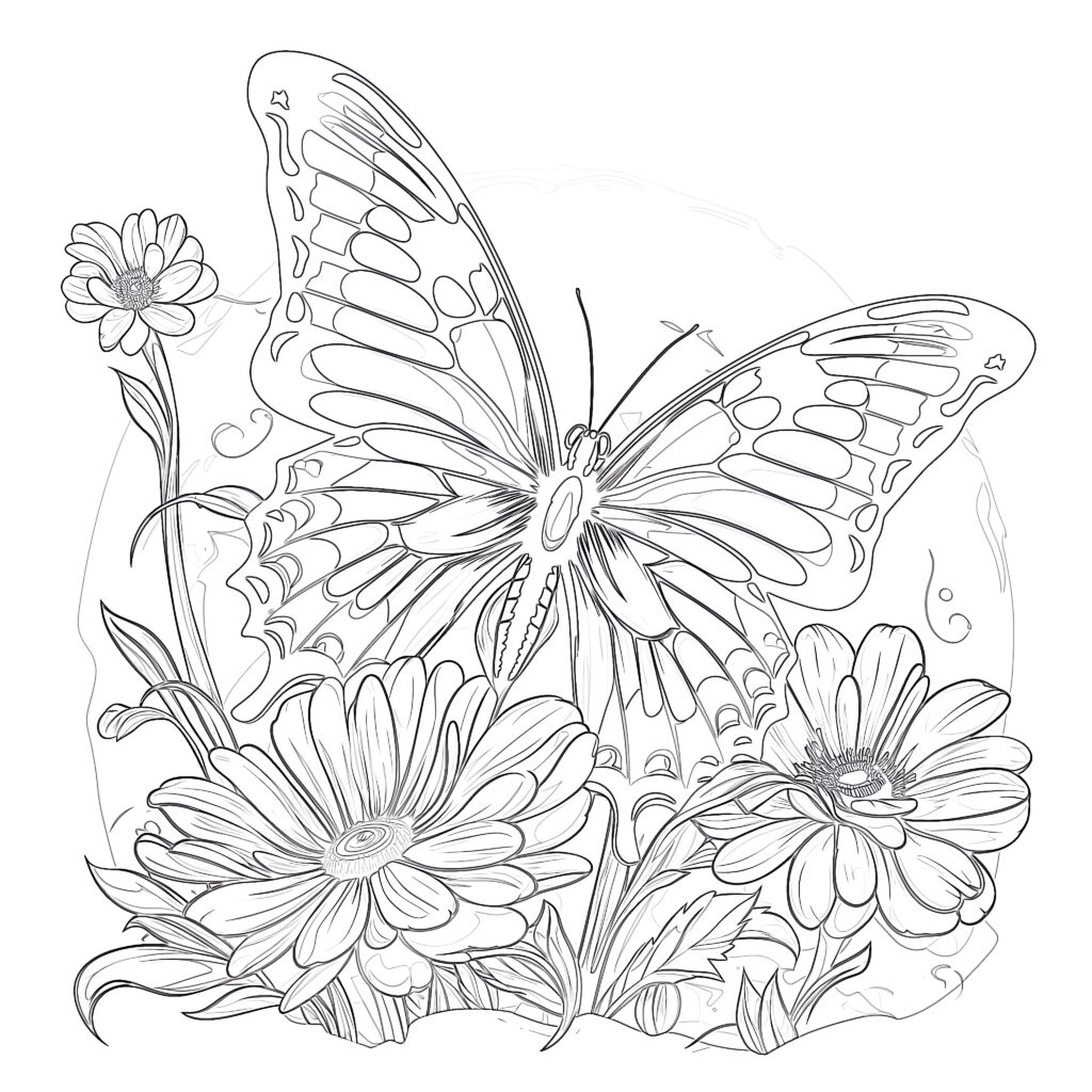 Butterfly On A Flower Coloring Pages Coloring Pages Mimi Panda